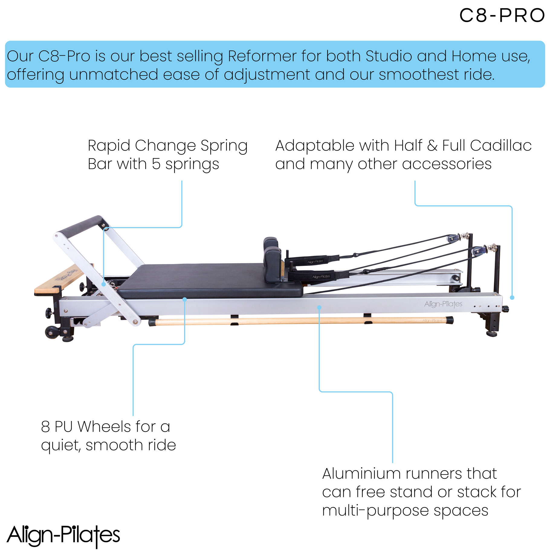 C8-Pro Pilates Reformer | Commercial Reformer | Align-Pilates