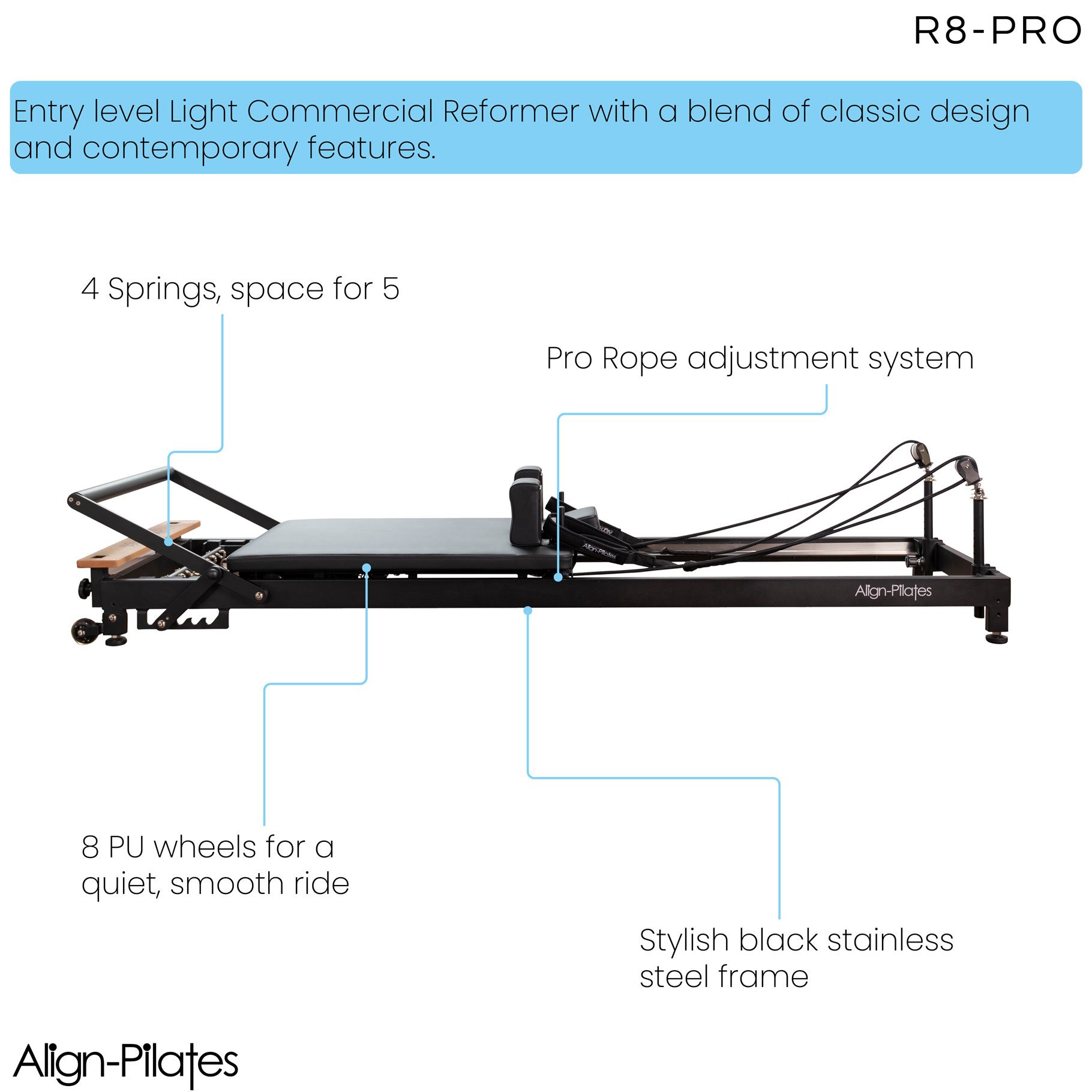 R8-Pro Pilates Reformer in Black | Align-Pilates